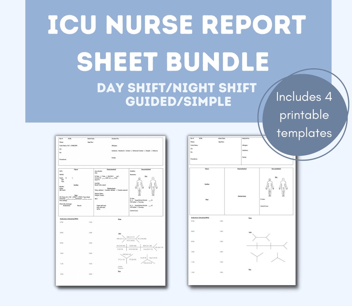 Nurse Report Sheet for ICU Nurse Brain Nursing Student SBAR - Etsy