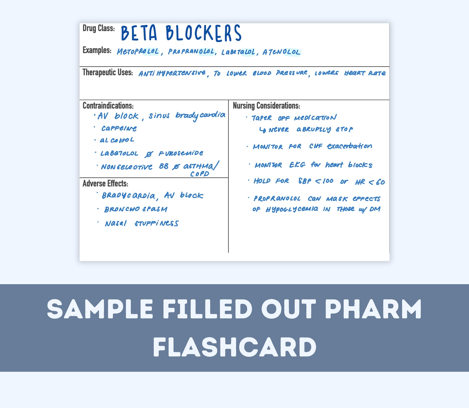 Blank Colored Pharm Flashcard Study Template, Nursing Student ...