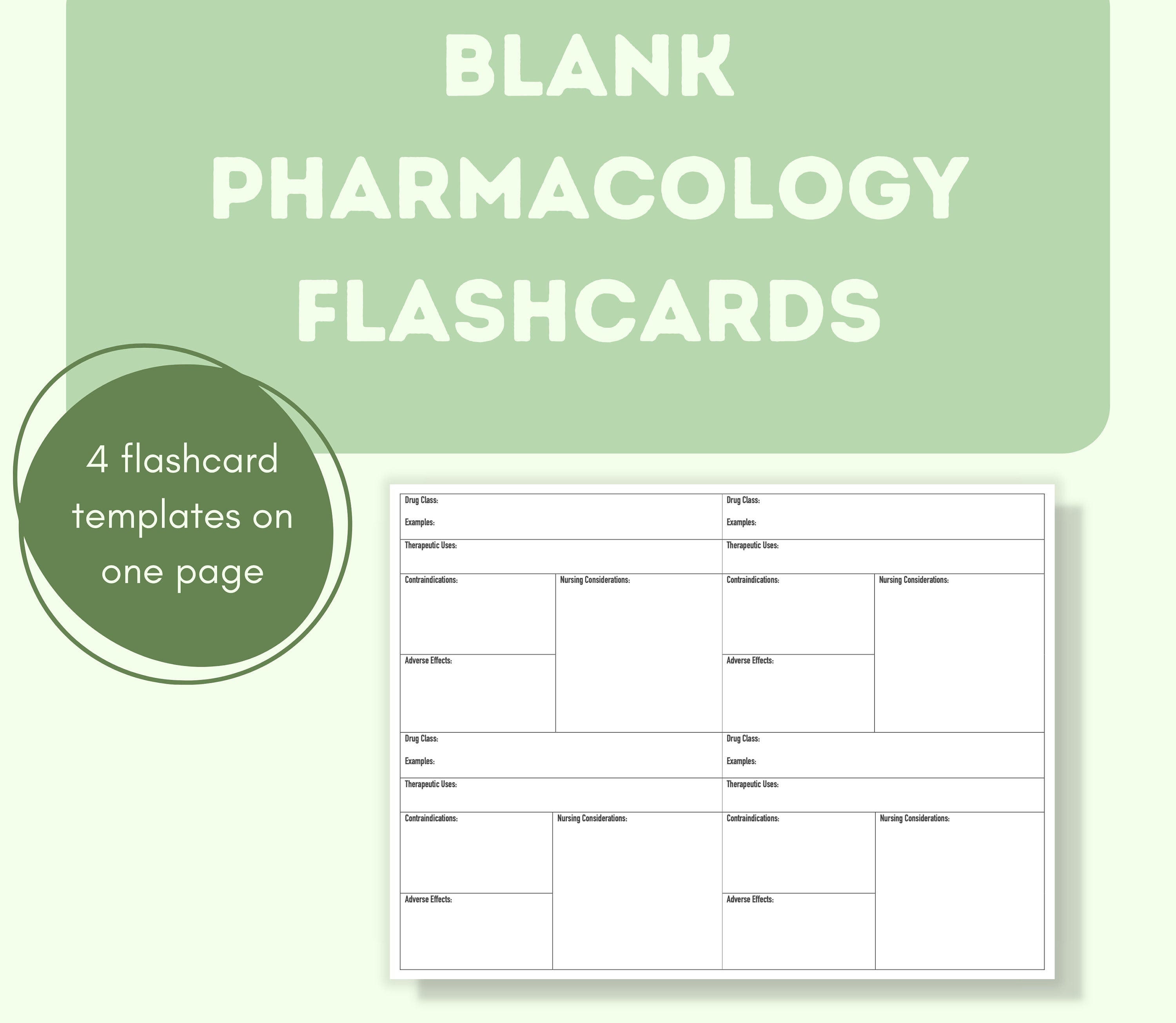 Pharmacology Blank Flashcard Template, Nursing Student Printable Study ...