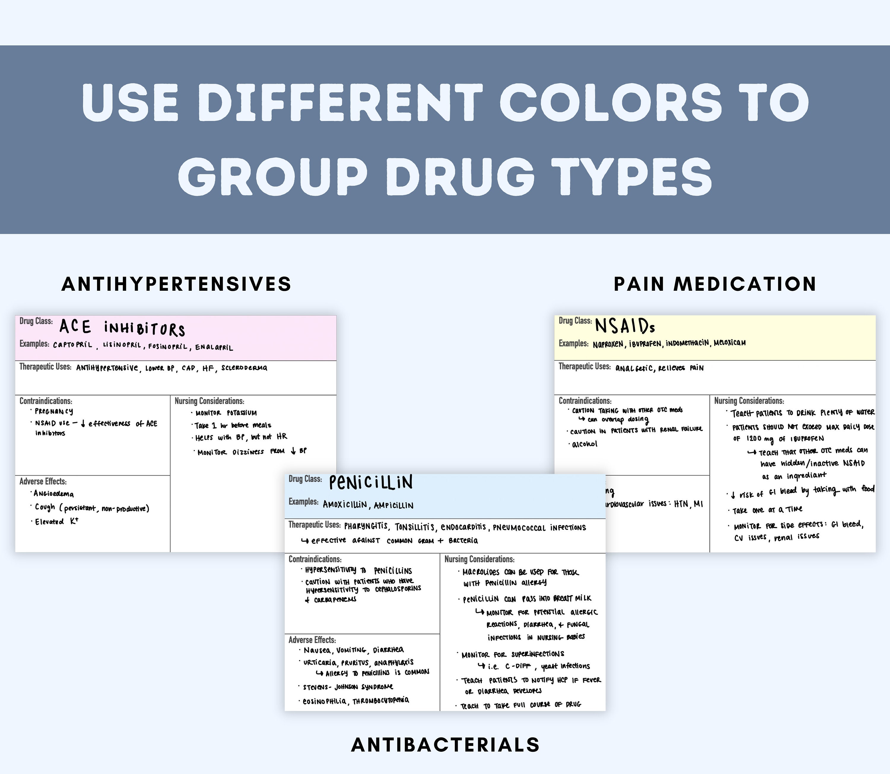 Blank Colored Pharm Flashcard Study Template, Nursing Student ...