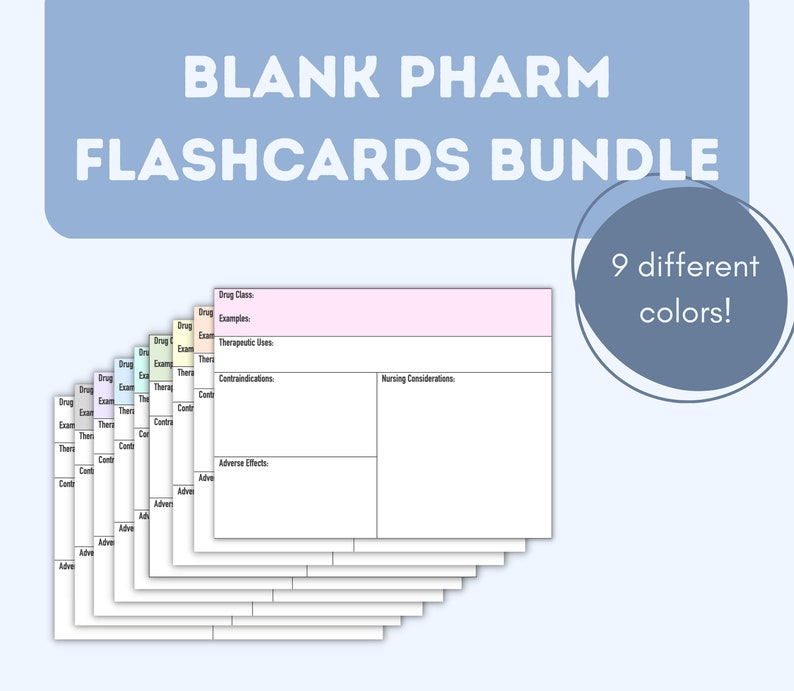 Blank Colored Pharm Flashcard Study Template, Nursing Student ...