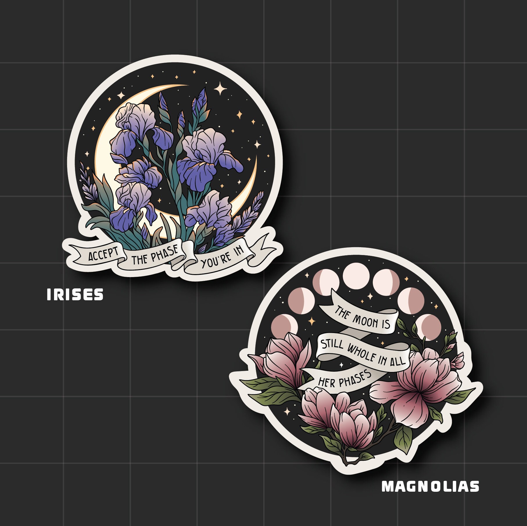Inspirational Quotes Moon Phase Sticker (matte) | Floral Celestial ...