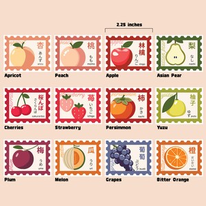 Kawaii Japanese Fruit Stamp Stickers | Cute Kanji Hiragana Postage Sticker | Strawberry Sticker ...