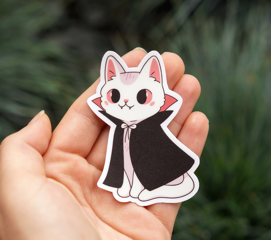 Kawaii Vampire Kitty Cat Sticker | Halloween Costume Cat Sticker ...