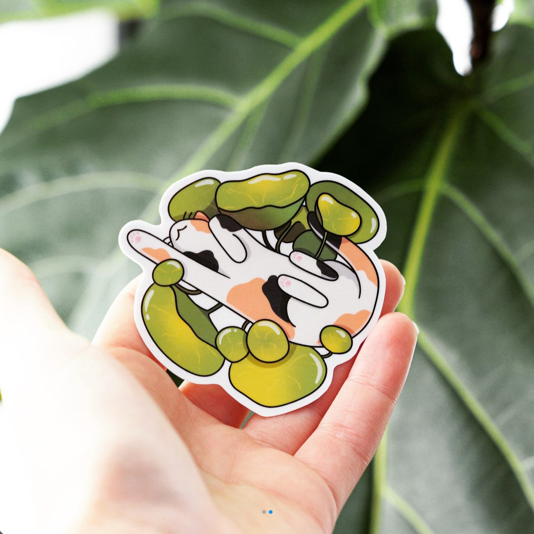 Kawaii Cat Sticker Cat in Lotus Leaves Cat Plant Sticker - Etsy