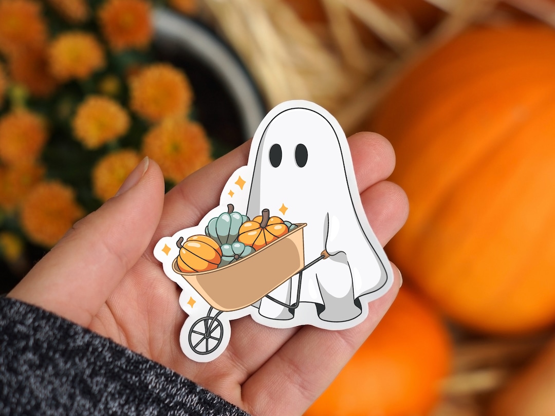 Cute Ghost Pumpkin Fall Halloween Sticker | Waterproof Matte or Gloss ...