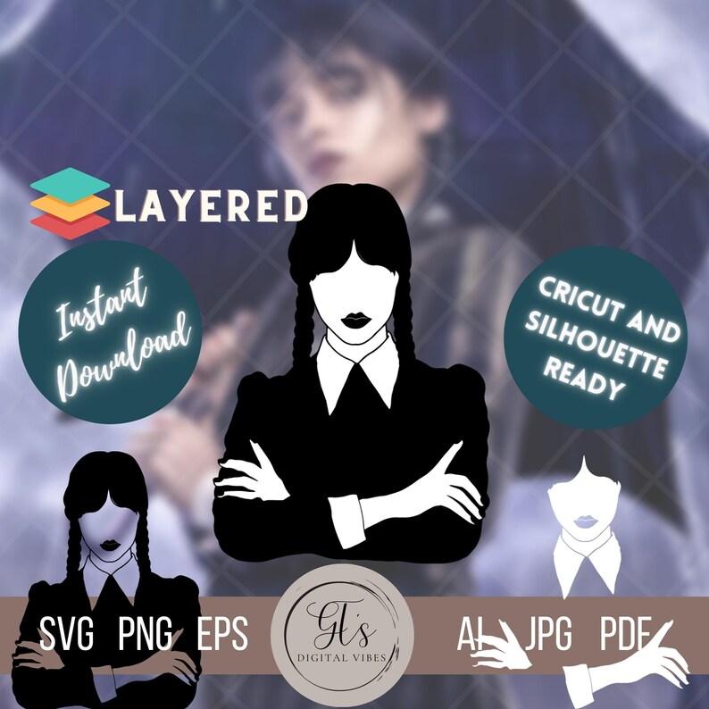 Wednesday Addams Layered SVG, Jenna Ortega, Sublimation Png, Dxf, AI ...