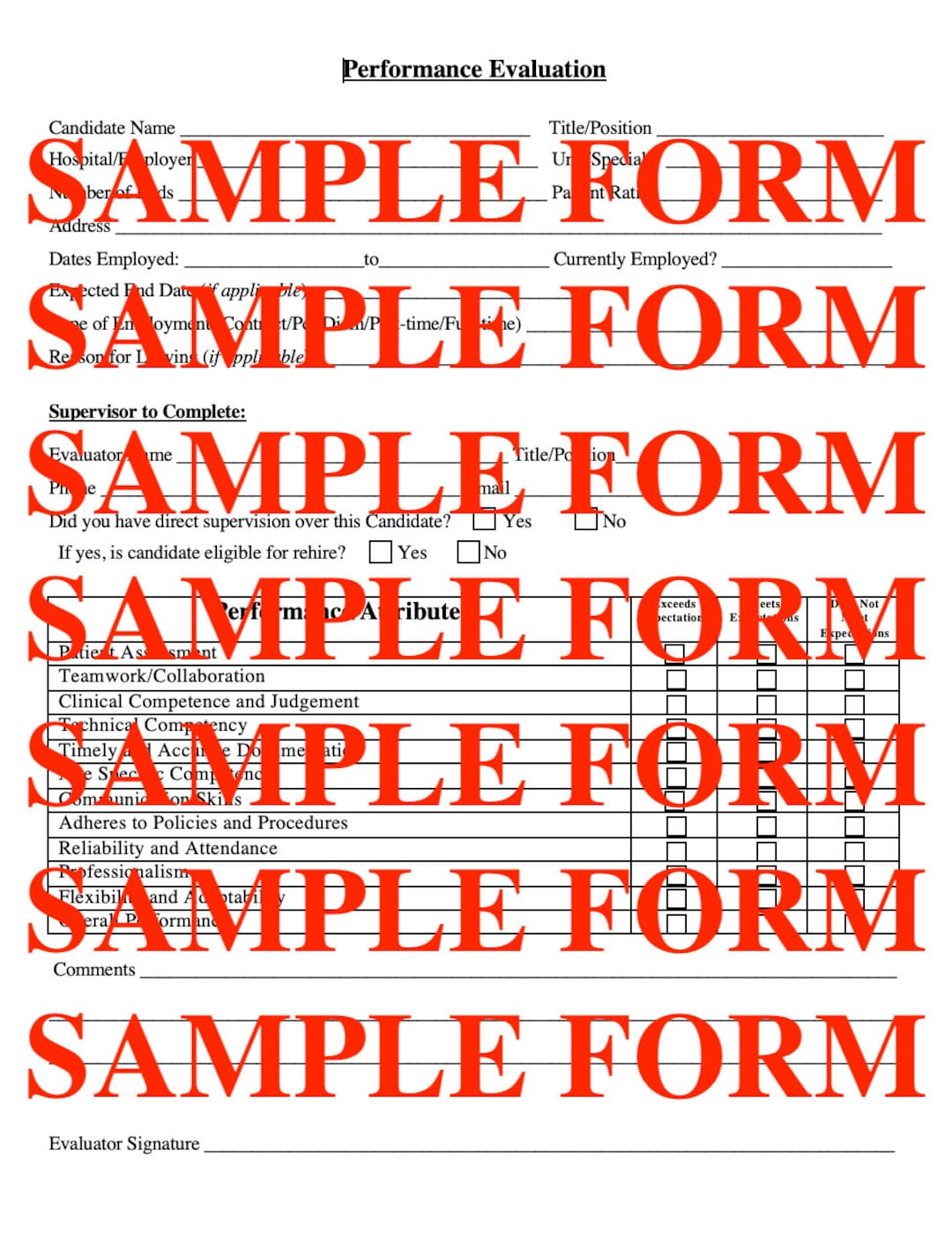 Travel Nurse Reference Form/ Evaluation Form / Professional Reference ...