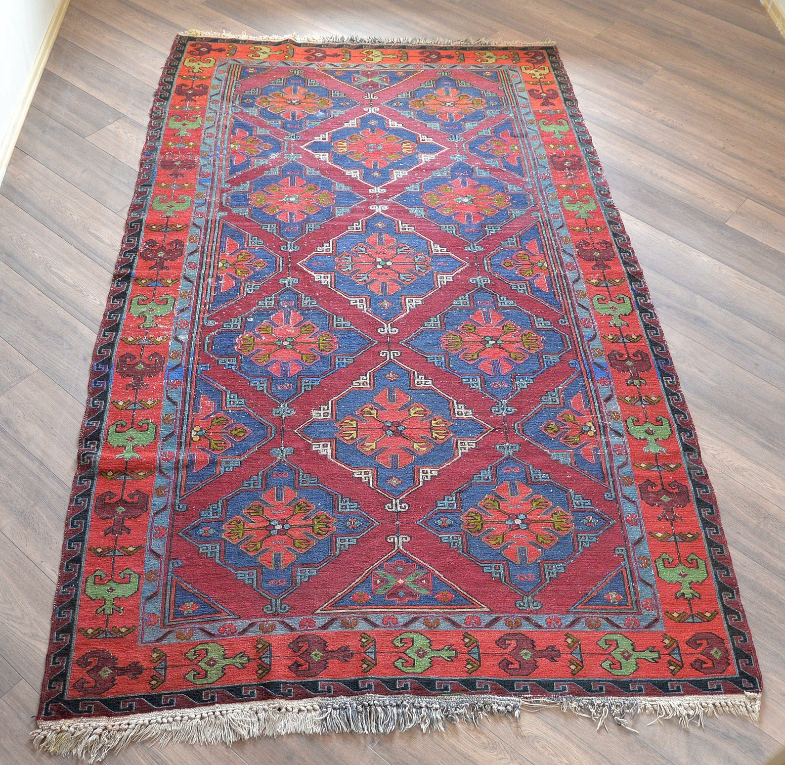 Vintage Old Rug Caucasian Oriental Daghestan Azerbaijan Soumak Crafted ...