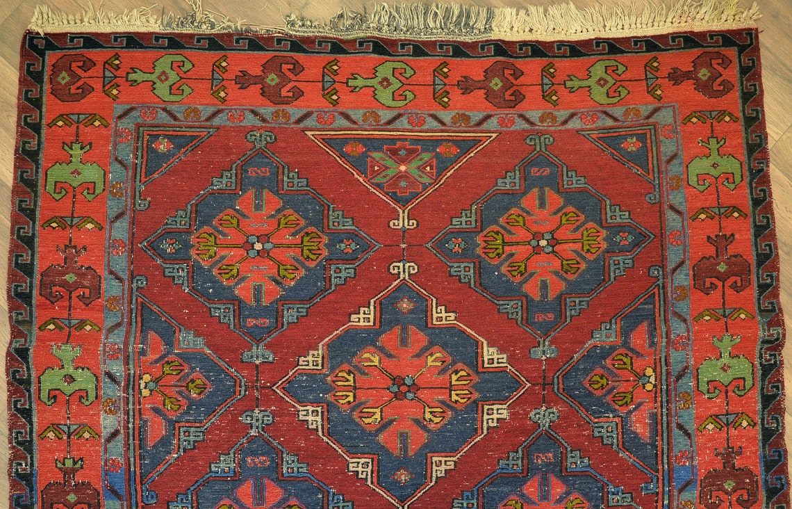 Vintage Old Rug Caucasian Oriental Daghestan Azerbaijan Soumak Crafted ...