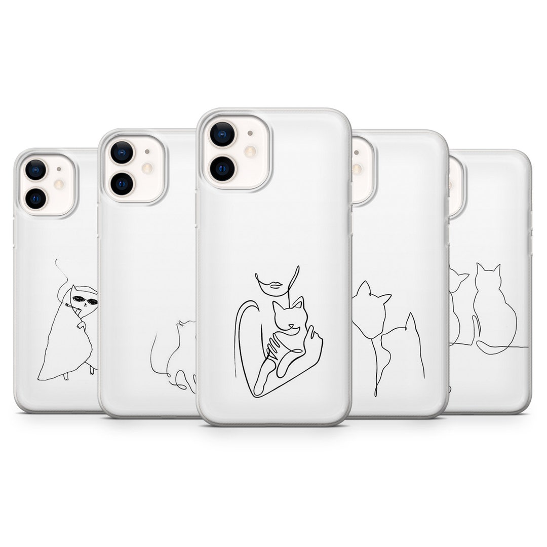 Line Art Phone Case, Cat Silhouette Cover for iPhone 17pro, 16, 15, 14 ...