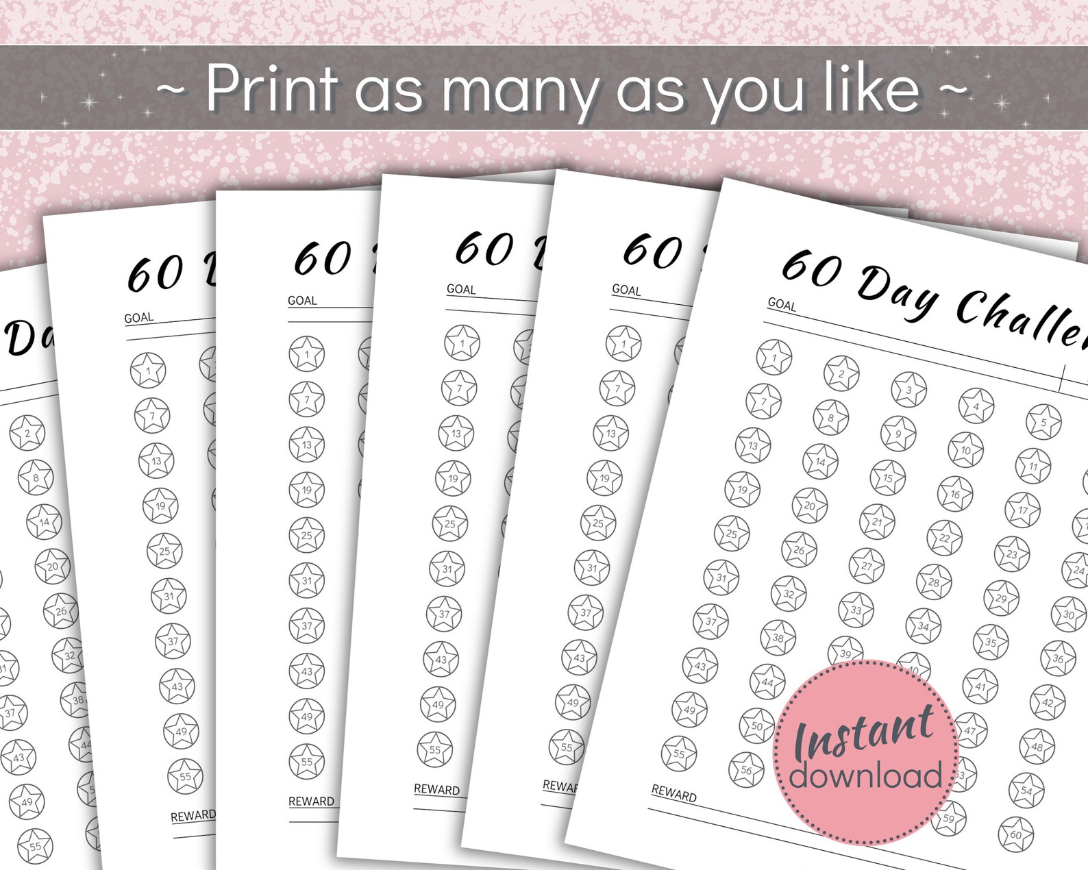 60 Day Challenge Tracker Printable: Goal Setting, Habit Forming (A4, US ...