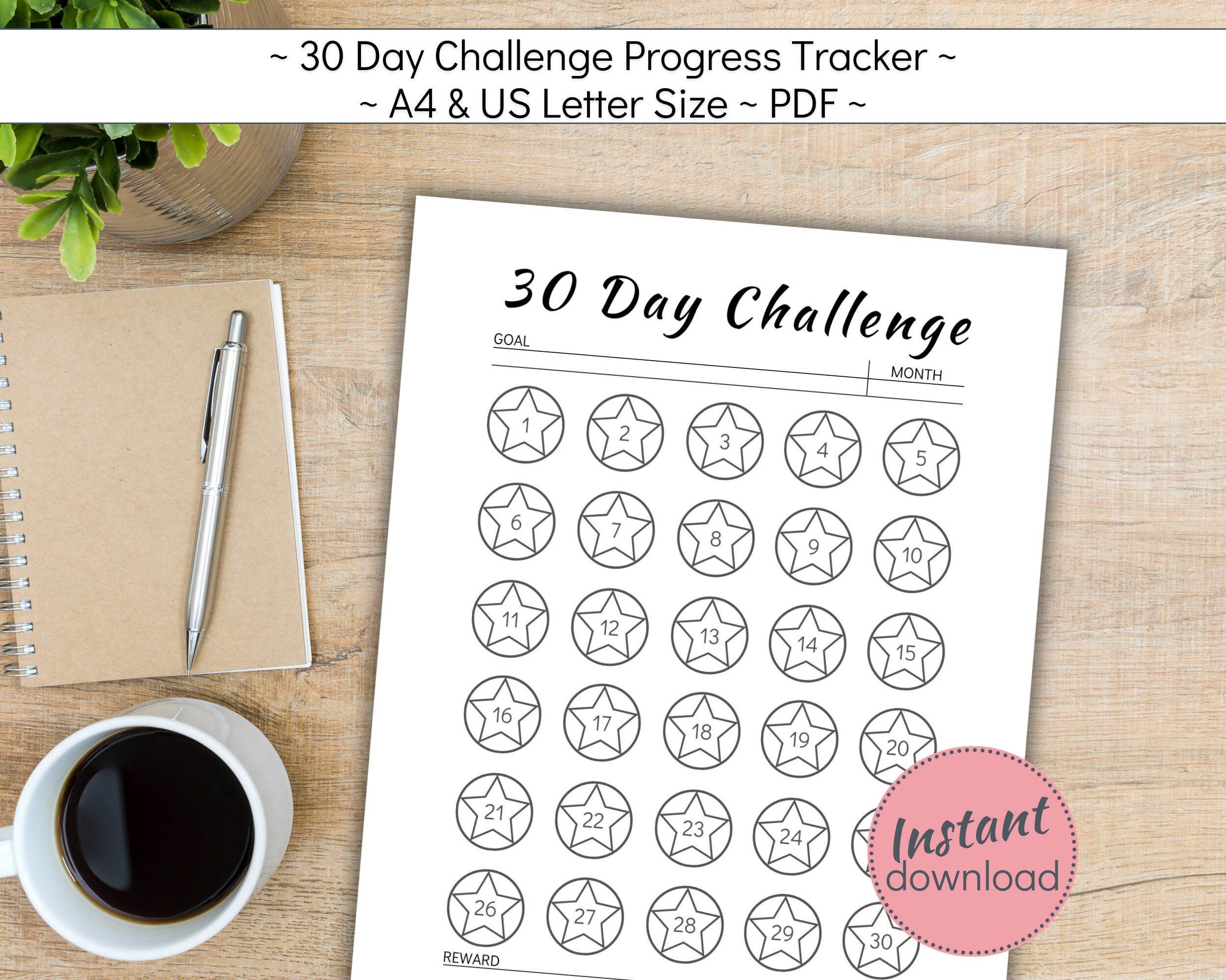 30 Day Challenge Progress Tracker Printable, Habit Forming Action Plan ...