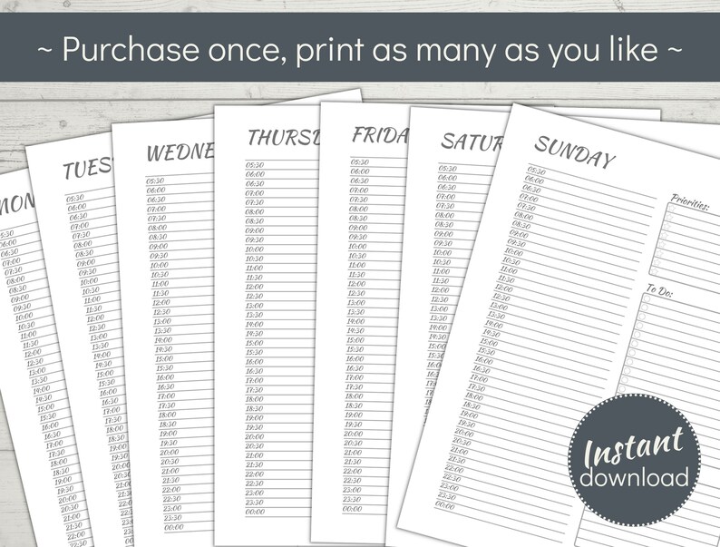 7 Day Printable Daily Planner With 30-minute Intervals Monday - Etsy