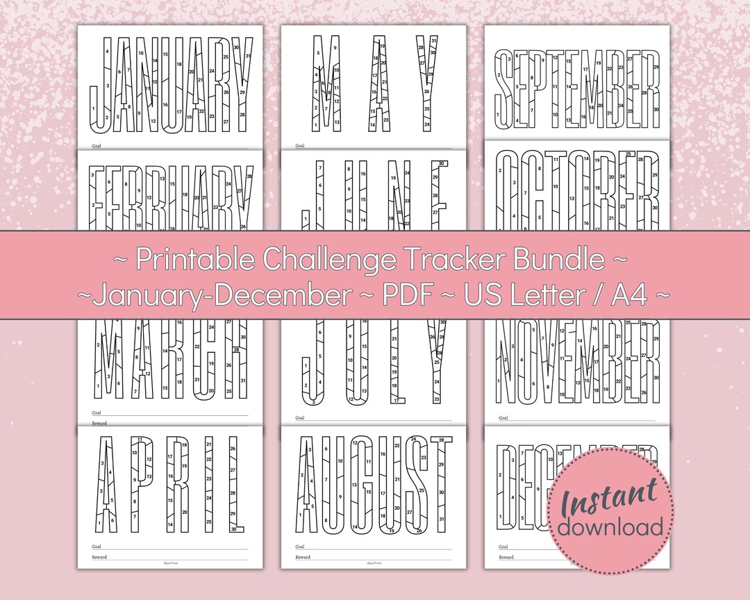 30 Day Challenge Printable Bundle, Goal Setting Coloring Pages, Full ...