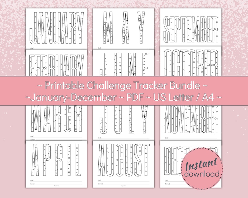 30 Day Challenge Printable Bundle, Goal Setting Coloring Pages, Full ...