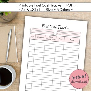 Fuel Cost Tracker Printable, Gas Price Log, Diesel Expense Logbook ...
