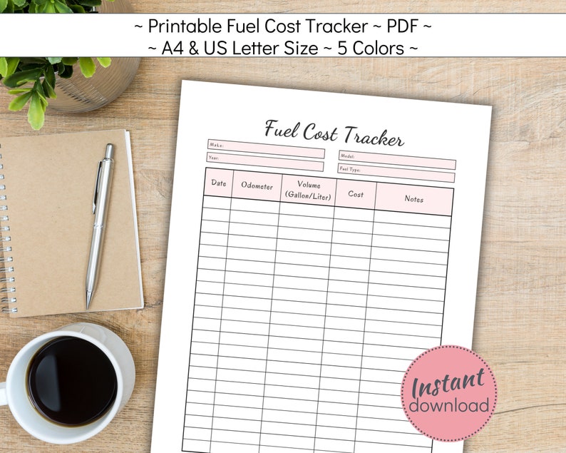 Fuel Cost Tracker Printable, Gas Price Log, Diesel Expense Logbook ...