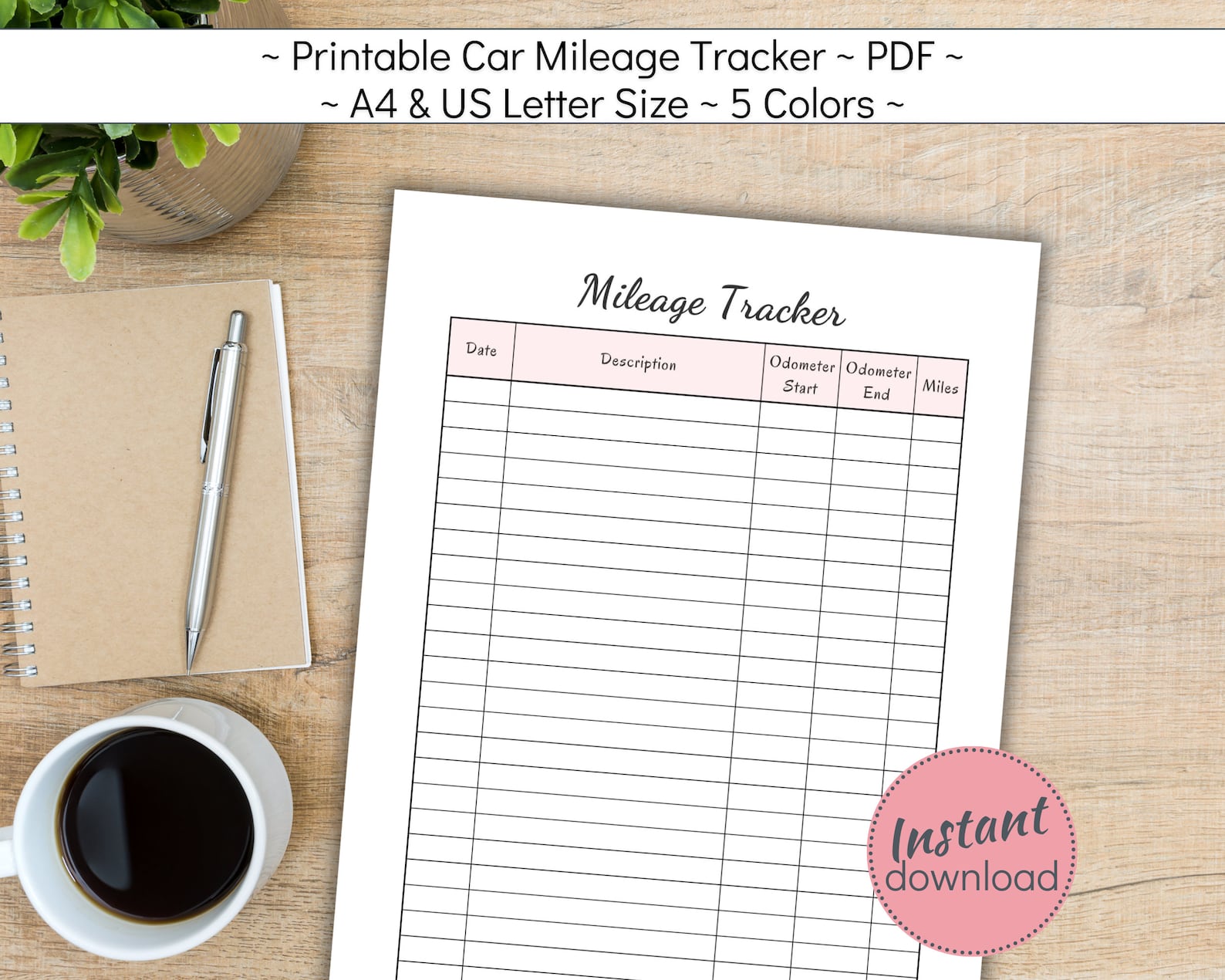 Printable Mileage Tracker, Travel Distance Logbook, Business Miles Log ...