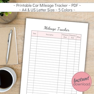 Printable Mileage Tracker, Travel Distance Logbook, Business Miles Log ...