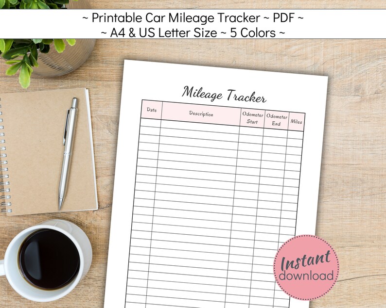 Printable Mileage Tracker, Travel Distance Logbook, Business Miles Log ...