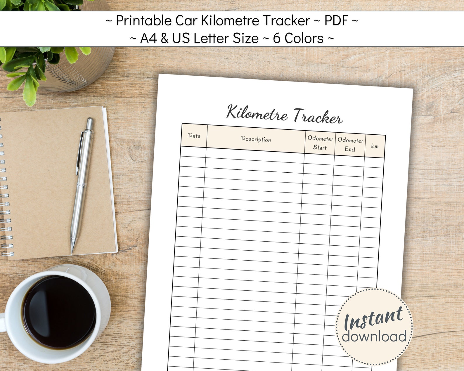 Vehicle Kilometre Log Book Printable, Km Travel Distance Logbook ...