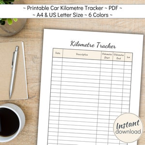 Vehicle Kilometre Log Book Printable, Km Travel Distance Logbook ...