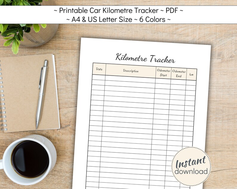 Vehicle Kilometre Log Book Printable, Km Travel Distance Logbook ...