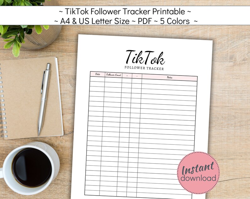 Tiktok Follower Tracker Printable: Social Media Growth Log (A4, US ...