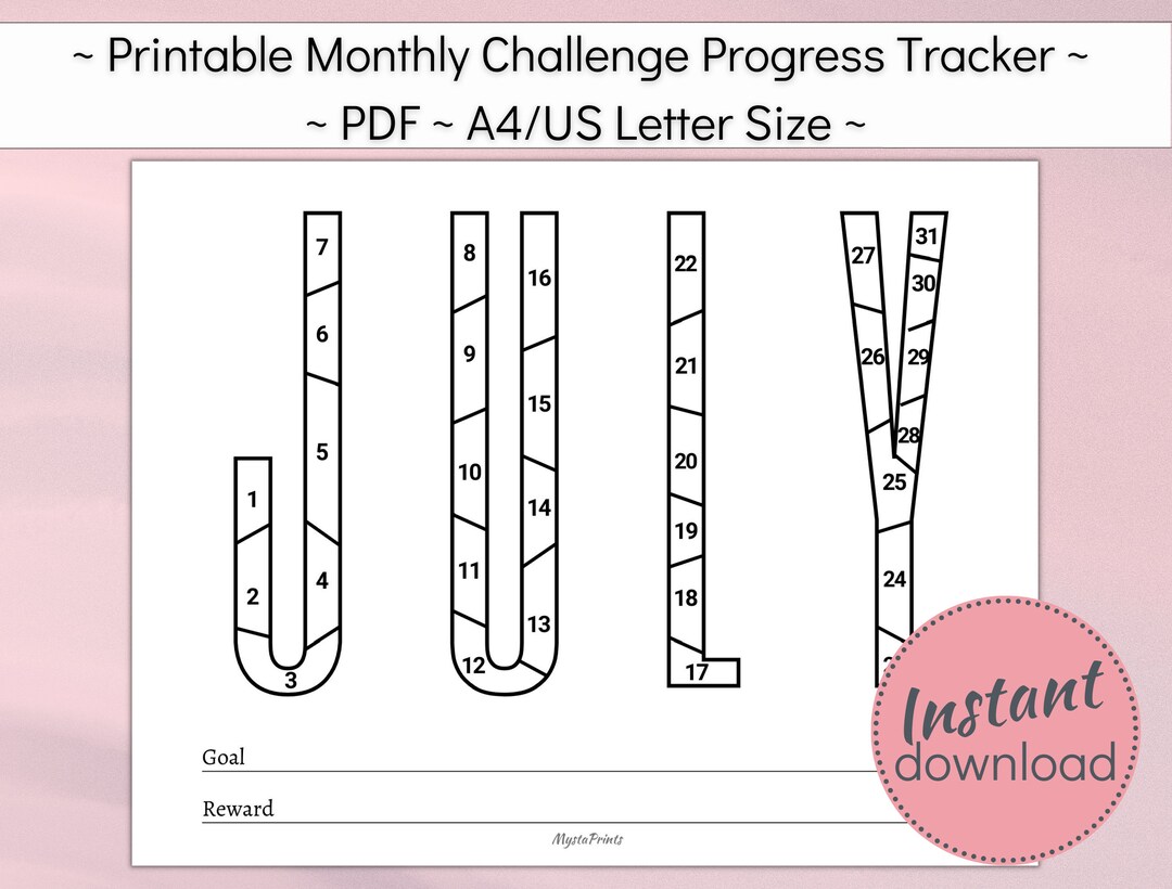 30 Day July Challenge Progress Tracker Printable Summer Goal - Etsy