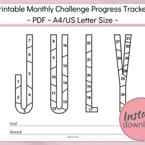 30 Day July Challenge Progress Tracker Printable, Summer Goal Setting ...