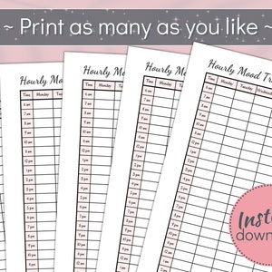 Simple Hourly Mood Tracker Printable, Weekly Emotions Record, Wellness ...