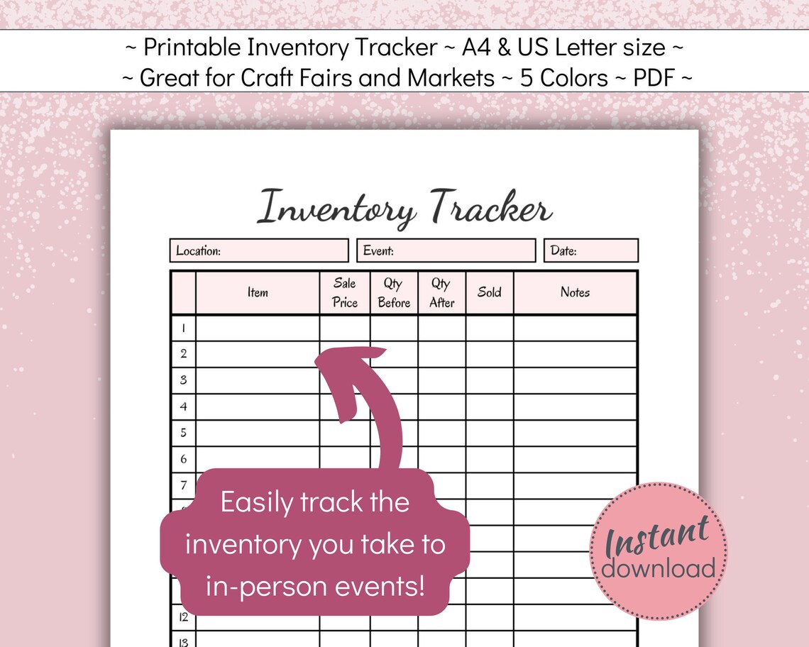 Inventory Tracker Printable, In-person Stock Tracking Sheet for Small ...