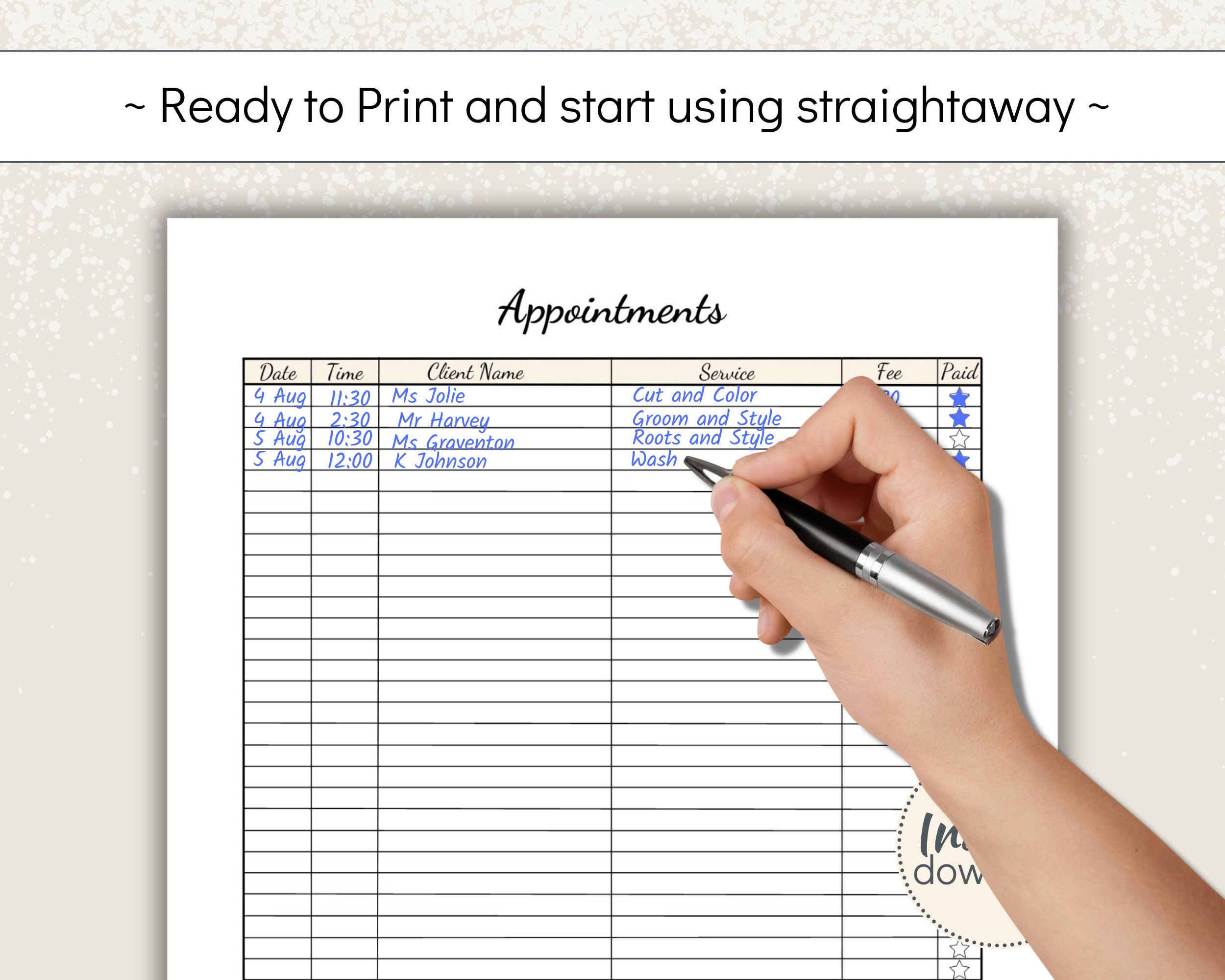 Printable Appointment Book, Client Appointment Tracker for Beauty ...