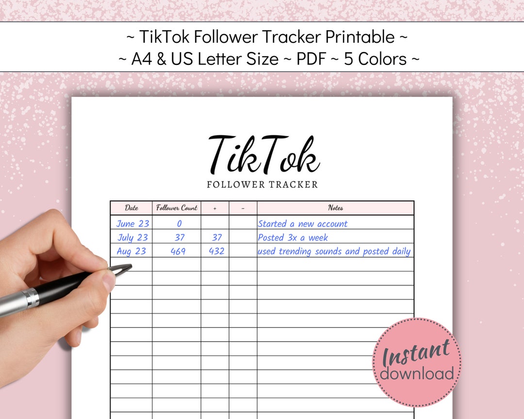 Tiktok Follower Tracker Printable: Social Media Growth Log (A4, US ...