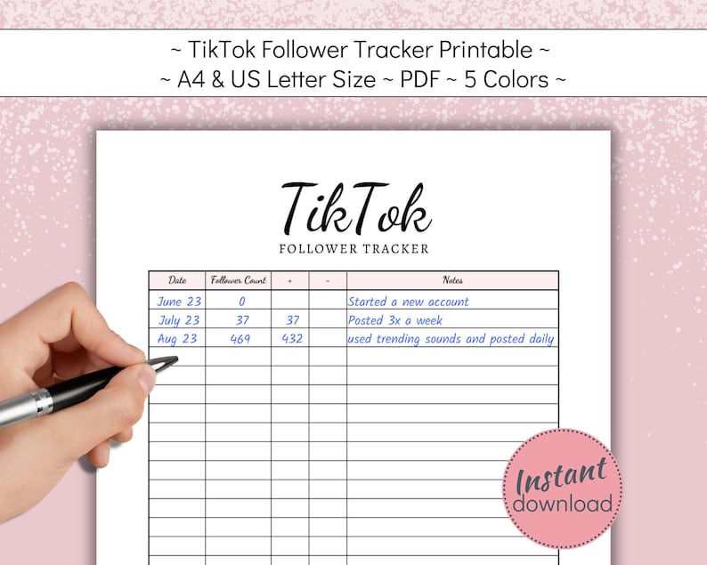 Tiktok Follower Tracker Printable, Social Media Subscriber Growth ...