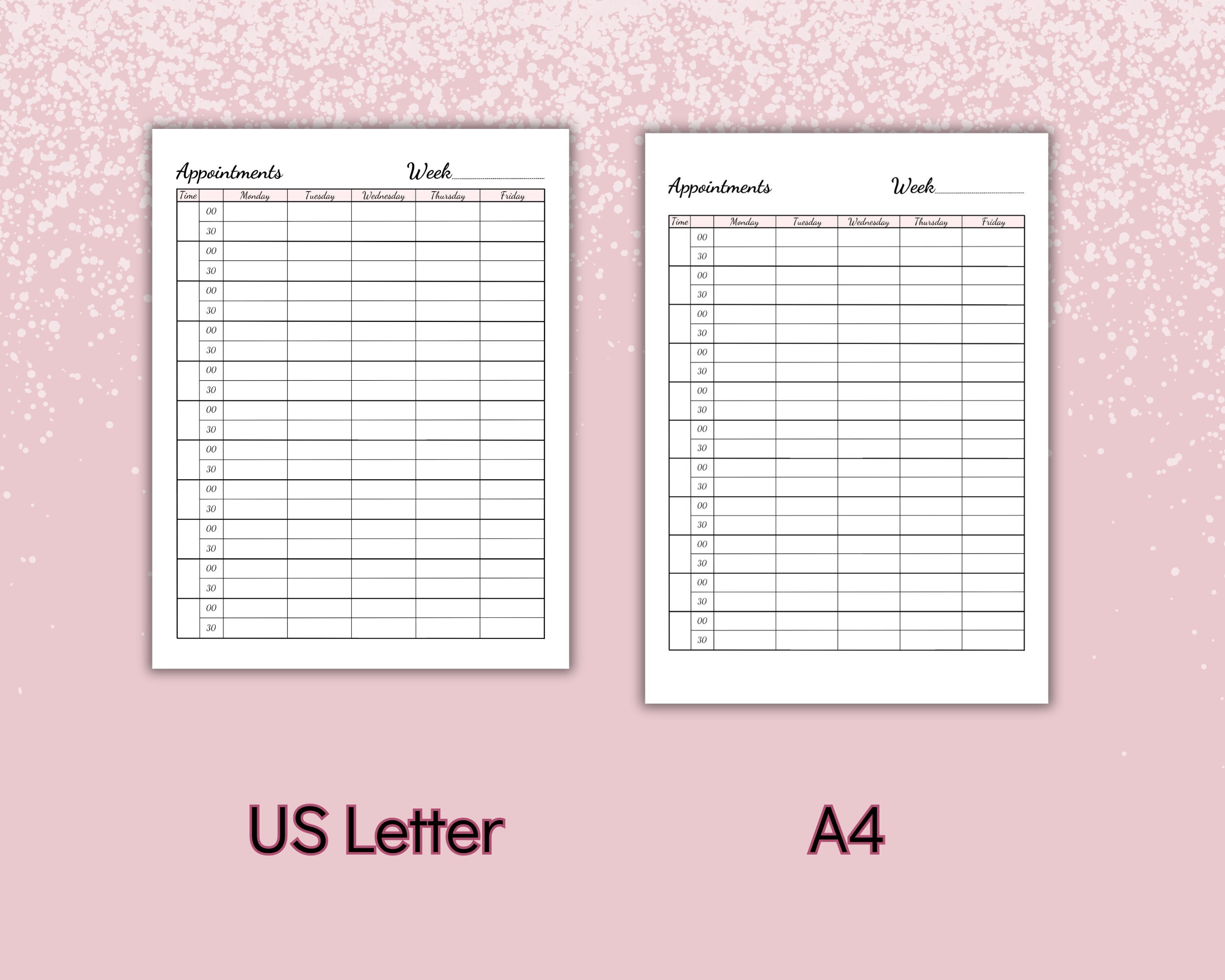Printable Appointment Planner With 30 Minute Time Slots Monday to ...