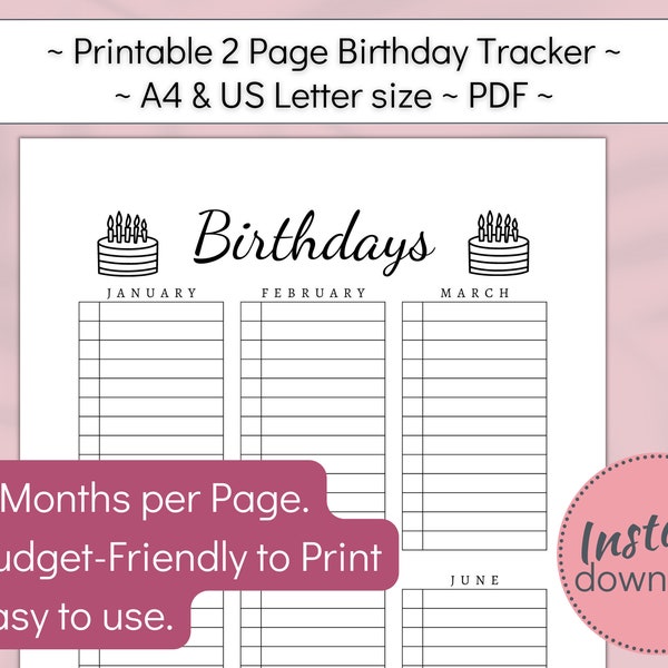Printable Birthday Dates Chart - Etsy
