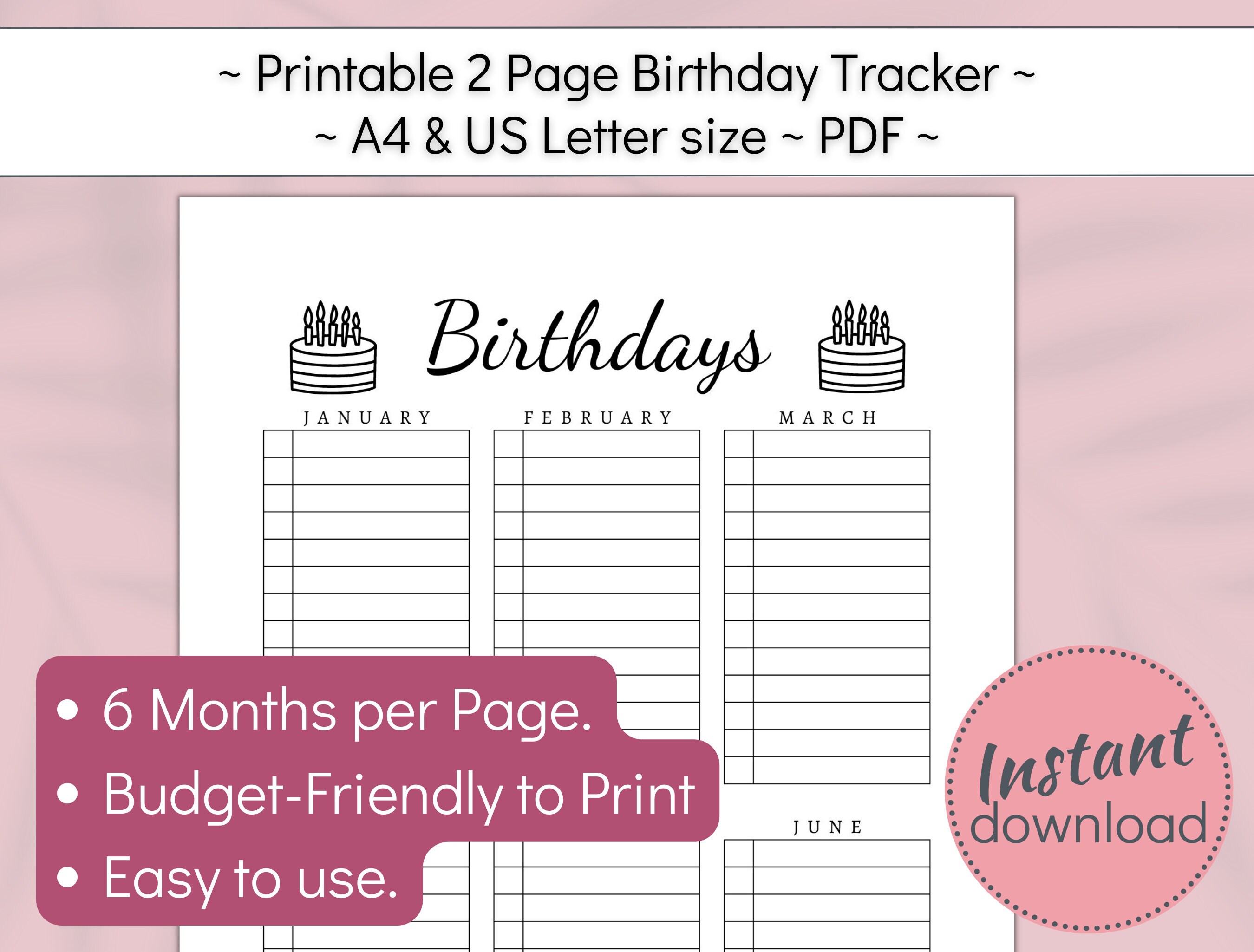 Printable 2-page Birthday Reminder, Natal Day Tracker Colorful ...