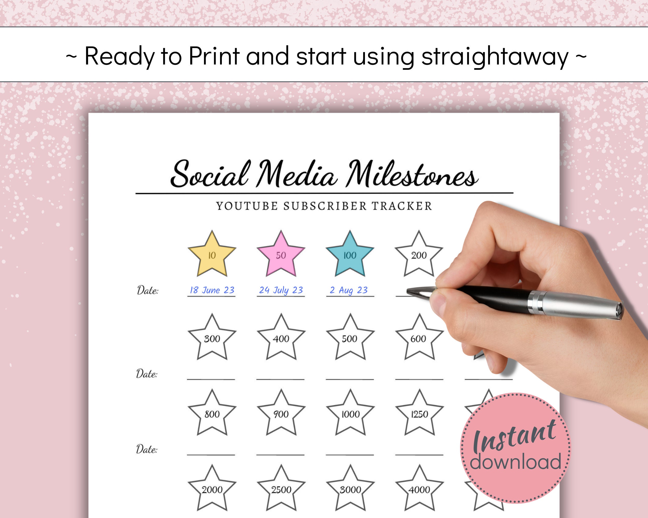 Social Media Milestones Tracker Printable, Youtube, Tiktok, Instagram ...