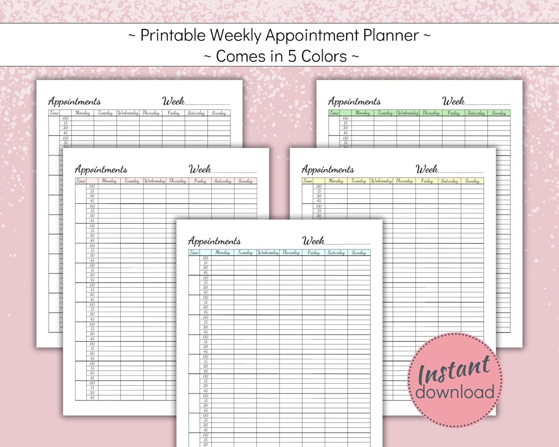 Printable Appointment Book With 15 Minute Time Slots Weekly - Etsy