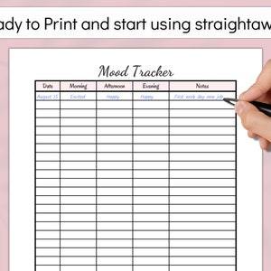 Simple Monthly Mood Tracker Printable, Daily Emotions Record, Wellness ...