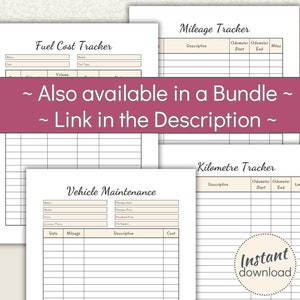 Vehicle Kilometre Log Book Printable, Km Travel Distance Logbook ...