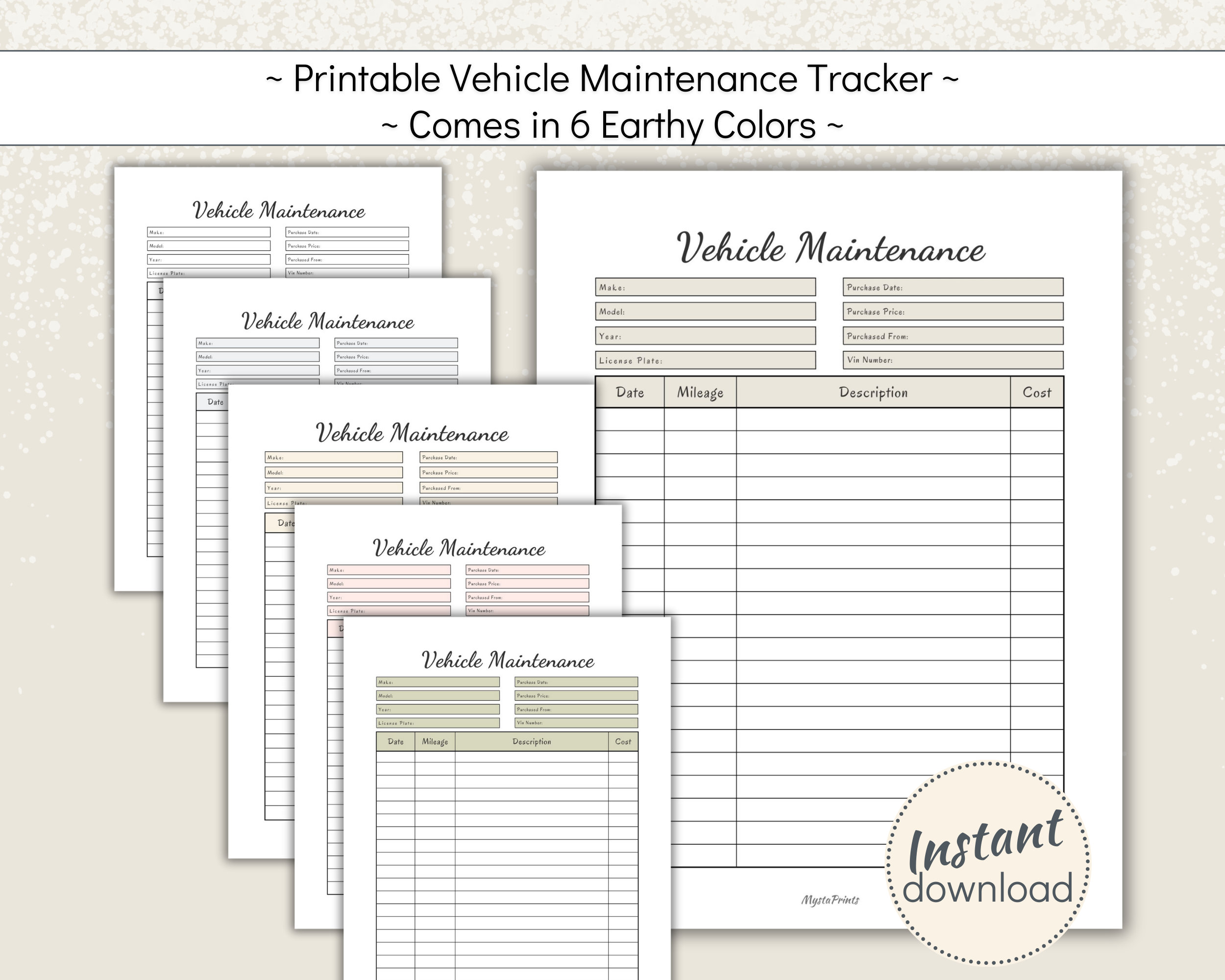Printable Vehicle Maintenance Log Book: A4 & US Letter (PDF) - Etsy