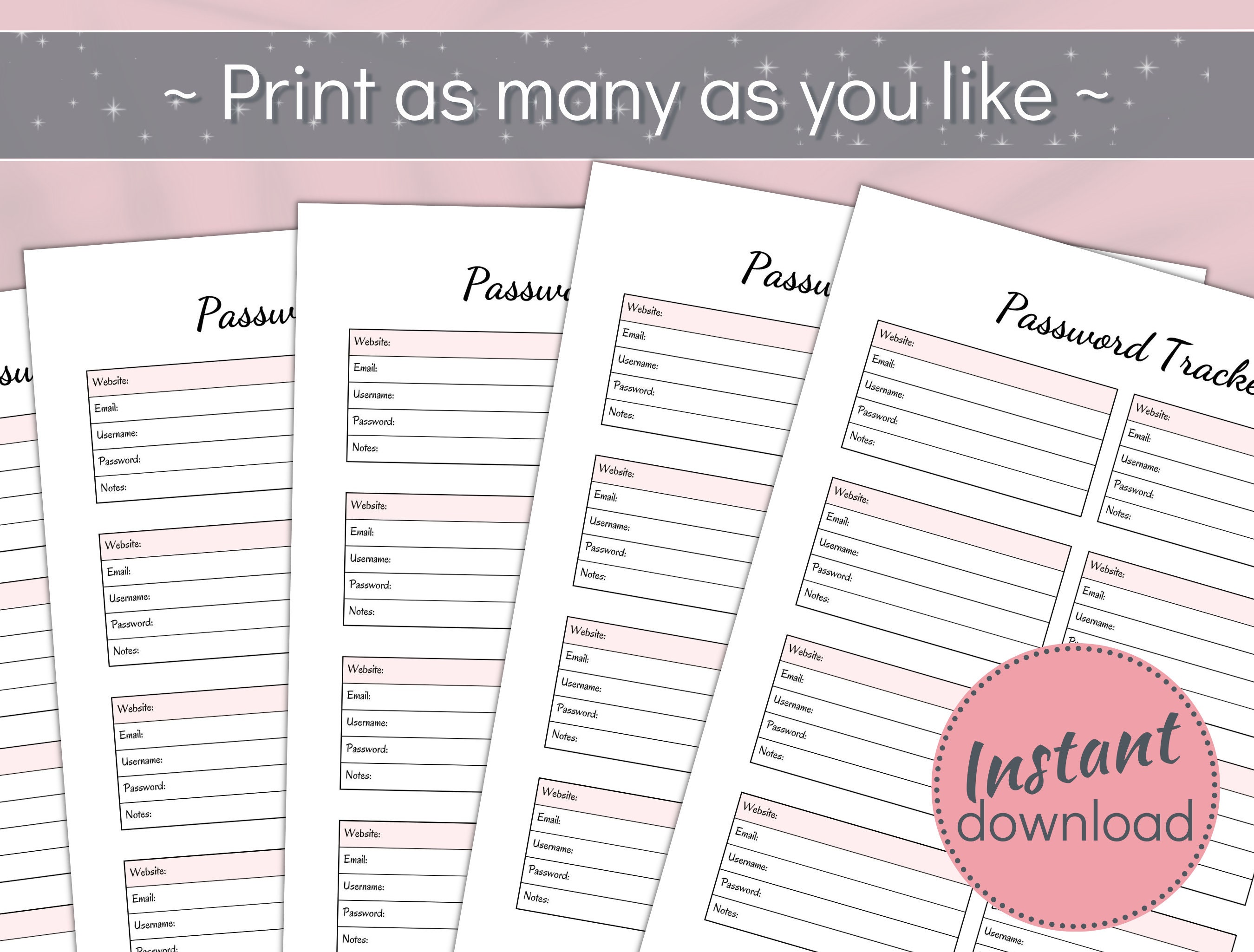 Password Tracker Printable, Website Login Details List, Online Account ...