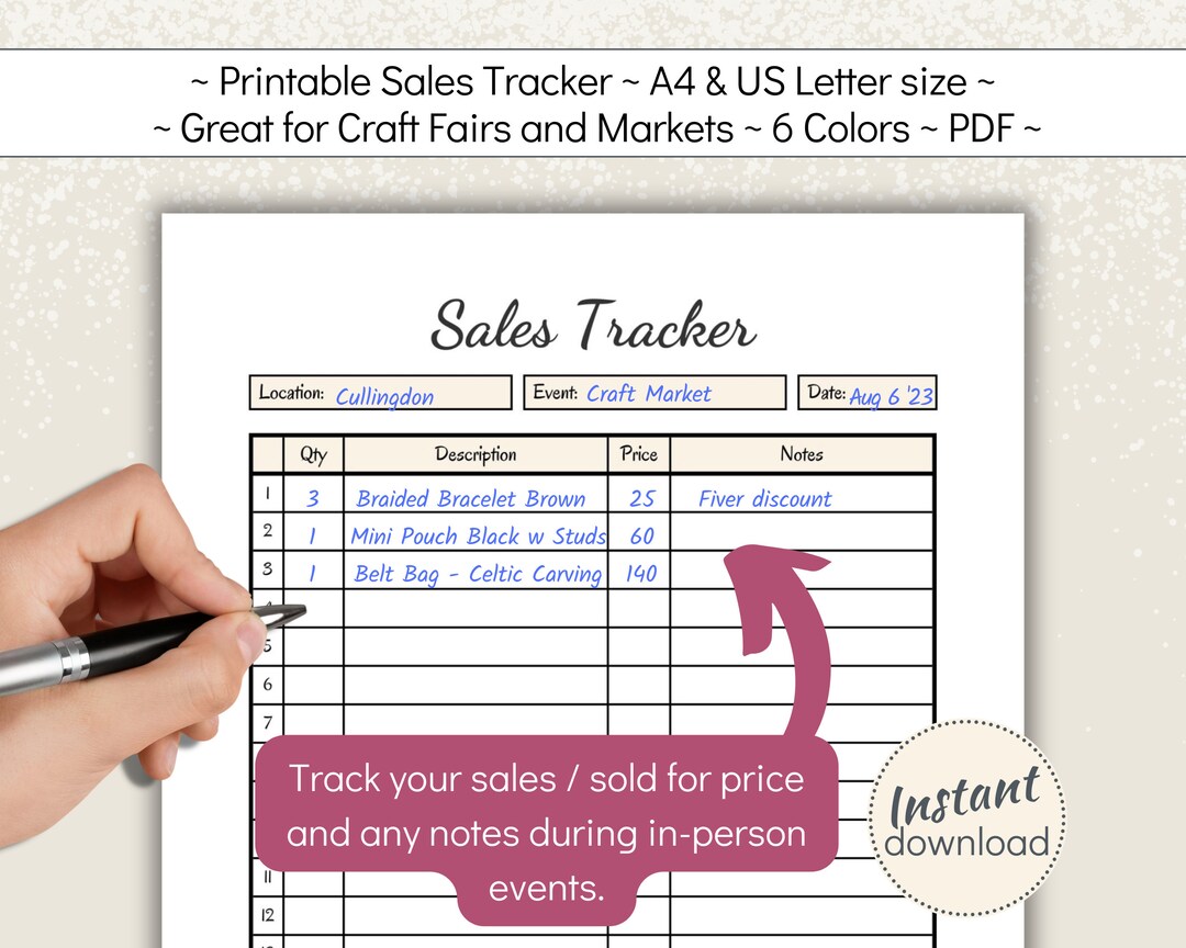 Printable Sales Log for Markets and Craft Fairs, In-person Sales ...