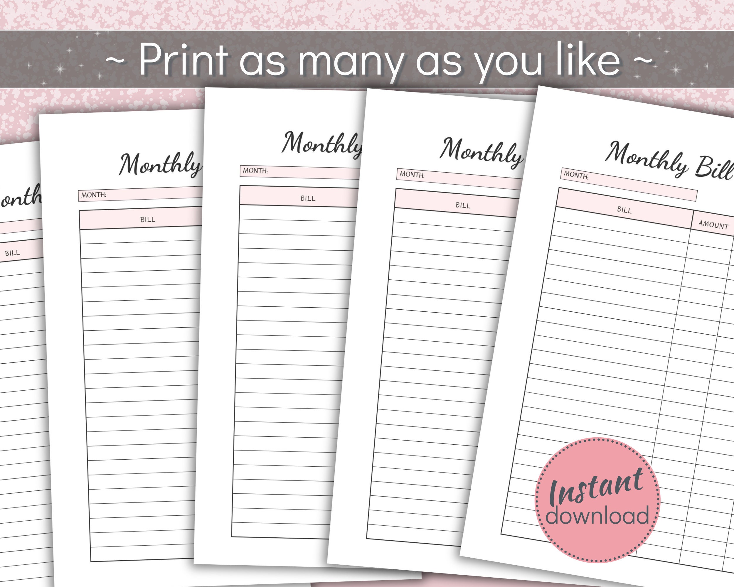 Monthly Bill Pay Checklist Printable, Subscription Tracker, Utility ...
