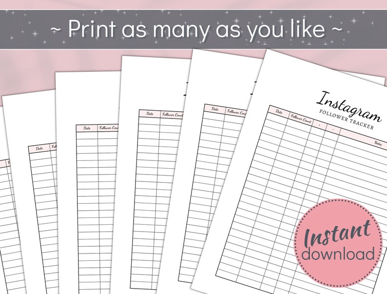 Instagram Follower Tracker Printable Social Media Subscriber - Etsy