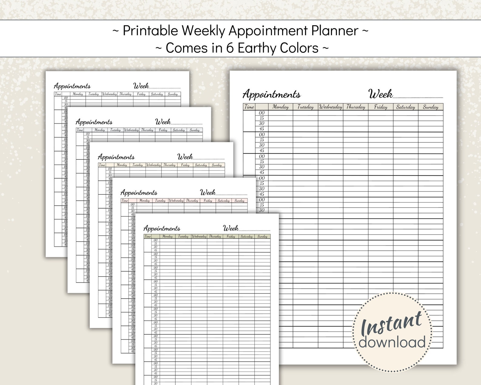 Printable Client Appointment Sheet With 15 Minute Time Slots, Weekly Meeting Planner, Customer ...