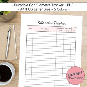 Printable Vehicle Kilometre Log Book, Travel Distance Logbook, Business ...